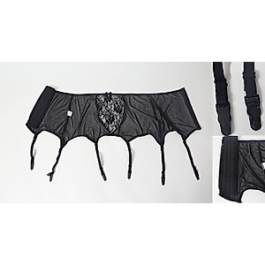 Estanla Women's Sexy High-waisted Hollow-out Lace Garters (Large,Black)