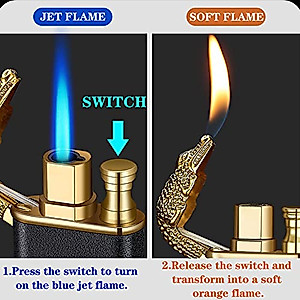 2023 New Dragon Lighter, Unique Torch Lighter Switchable Soft / Jet Flame, Butane Refillable Cool Lighter Creative Gift for Men(Without Fuel) (Black Dragon)