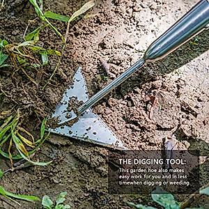 Berry&Bird Triangle Hoe, 60.2'' Winged Weeder Hoe with Long Wood Handle, Gardener Stainless Steel Warren Hoe, Garden Weeder Hoe Tool for Gardening Weeding Digging Soil Loosening Edging & Cultivating