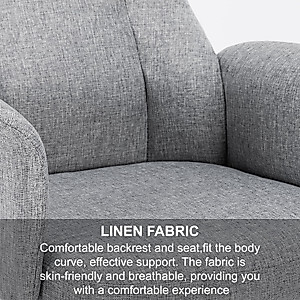 Home Office Chair, Modern High Back Accent Chair, Height Adjustable Task Chair, Computer Desk Chair with Silent Swivel Wheels, Linen Fabric Armchair for Living Room Bedroom, Gray, Grey, JX1665