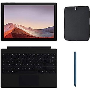 Microsoft Surface Pro 7+ 2 in 1 Tablet, 12.3” Touch Screen, 11th Gen Intel Core i3, 8GB RAM, 128GB SSD, Windows 11 Home, with Type Cover, Blue Surface Pen & Sleeve, Platinum