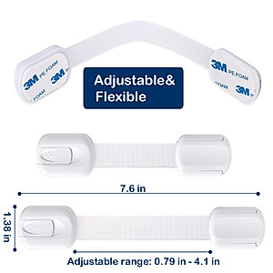 Socub 8 pack Child Safety Cabinets Strap Locks, Multi Use Latch with Strong Adhesive Pads, for Cabinets, Drawers, Oven, Toilet Seat, Fridge