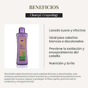 Salerm - Shampoo for White or Bleached Hair - Grapeology Biokera Natura Shampoo - 300 ml - With Grape Seed Oil - Nourishes and Hydrates Hair - Gentle Cleanse - Prevents Color Oxidation