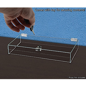 Acrylic Locking Display Case with Keys 16" x 10" x 3" Clear Countertop Flat Rectangular Tray with Lid for Tradeshows Expos Flea Markets and Swap Meets by Marketing Holders