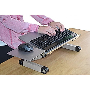 WorkEZ Keyboard and Mouse Tray ergonomic on-desk riser adjustable height angle negative tilt Raise computer keyboards to Standing sit stand-up standing accessories lift silver