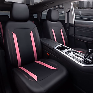 CAR PASS Black Pink Leather Car Seat Covers Full Set, Waterproof Durable Faux Leather Seat Covers 5 Seats Cushion Protector, Rear with Zipper, Airbag Fit for Women SUV Pick UpTruck Sedan Vehicle Auto