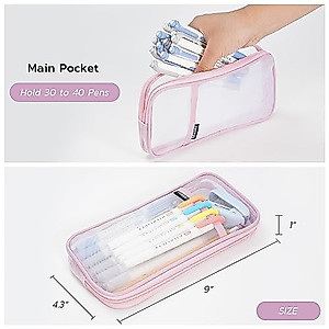 ECHSRT Mesh Pencil Case for Girls With Zipper, Grid Clear Pencil Pouch for Kids Students Teens Boys Adults, Small Transparent Pen Bag for School Office Travel, Pink