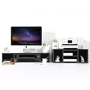 GICLAIN Printer Stand with 2 Tier Storage Shelves, Adjustable Desktop Printer Shelf with 4 Compartments, Paper and File Storage Rack, Multi-Purpose Desk Organizers for Home and Office, Black