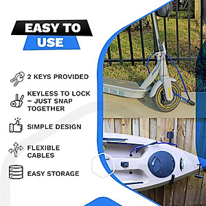 DocksLocks Weatherproof Security Cable Lock with Keys (5ft to 25ft Lengths) Anti-Theft for Kayak, Bike, Paddleboard, Scooter, Equipment, Bicycle 5ft