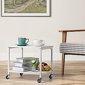 Printer Cart White Printer Stand Rack with Wheels Under Desk Printer Table with Storage 2 Tier Rolling Printer Holder for Desk Shelf Organizer for Scanner Fax Machine Home Printers Holder