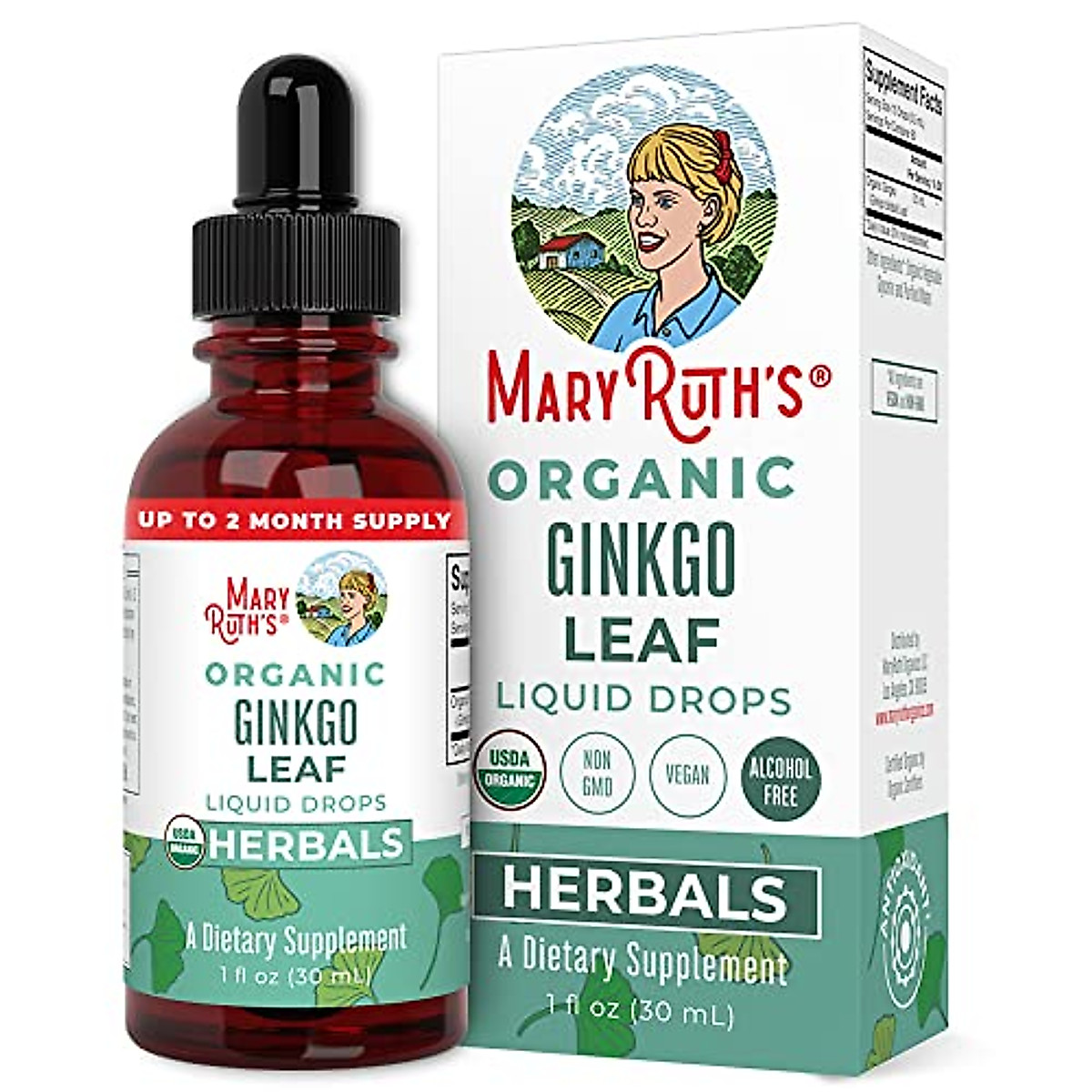 USDA Organic Ginkgo Leaf Liquid Drops by MaryRuth's | Traditional Herb | Nootropic, Neuroprotective | Traditional Use for Circulatory System and Nervous System Health | Non-GMO, Vegan | 60 Servings