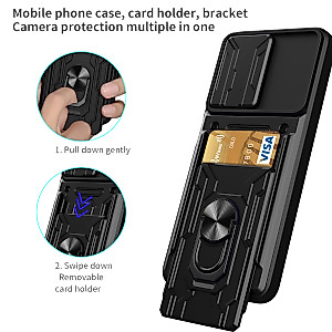 CCSmall for Oppo Reno 8 Pro Case Sliding Window Case with Card Holders, Cover with Slide Camera Protection Built-in Magnetic Kickstand Case for Oppo Reno 8 Pro 5G LJK Black