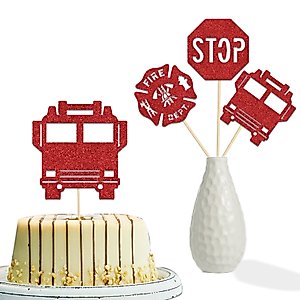 KEWUFD 12PCS Firetruck Birthday Party Centerpiece Stick Firetruck Themed Baby Shower/Birthday Party Table Toppers Sign Fire Academy Graduation Party Decoration Supplies