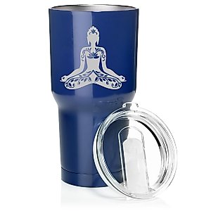 Smooth Body Tumbler Stainless Steel Vacuum Insulated Travel Mug Cup Gift Buddha Yoga lotus (30 oz, Blue)