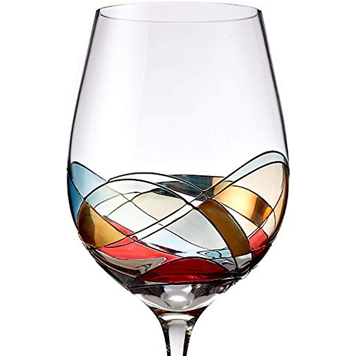 Bezrat Red Wine Glasses Set of 2, Hand Painted Wine Glass, Drinkware Essentials, 11" H, 28oz Wine Lover Large Glass, Glassware Gifts Ideas for Women Inspired by 'Duomo di Milano' Mothers Day (Red)