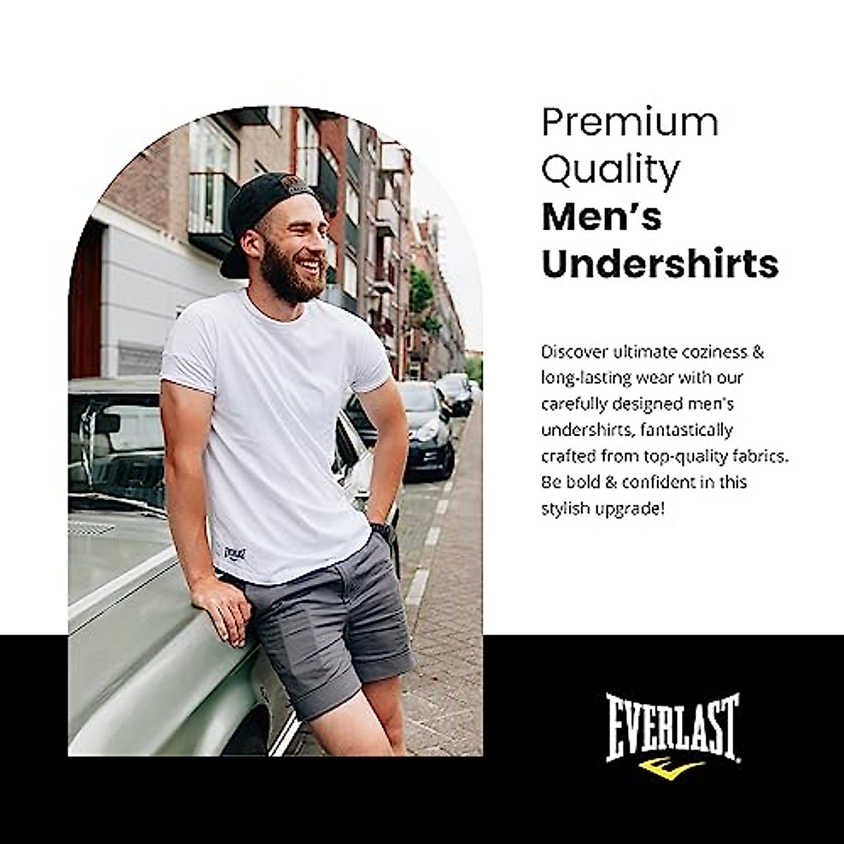 Everlast 6-Pack Men's Essential Crew Neck Undershirts – Breathable, Tagless, Cotton Mens T Shirt – T Shirts for Men Pack (L, White)