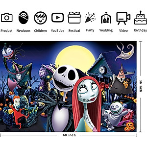 Nightmare Before Christmas Background Party Supplies, Happy Birthday Banner Backdrop for Nightmare Before Christmas Halloween Decorations (5x3ft)