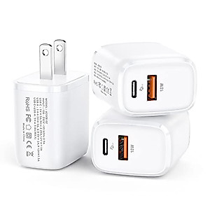 3-Pack Fast Charging Block, Upgraded 20W USB C Wall Charger Block, Dual Port PD Power Delivery Type C Charge Adapter Brick for iPhone 13/12/11 /Pro/Max/Mini/iPad/Samsung Galaxy, Watch Series 7（White）