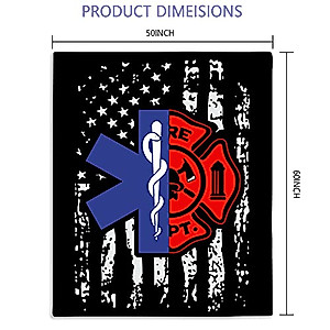 Joyloce Firefighter EMT Throw Blankets Birthday Gift Idea for Men Dad Husband Son Friend 60"x50" - Practitioner Fireman Firewoman EMS Blanket For Fire Fighter FD Department First in Last Out Responder
