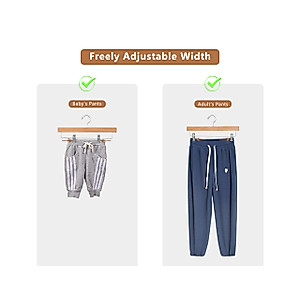 Wooden Pants Hangers, Solid Wood Bottom Jeans Skirt Hanger with 2-Adjustable Clips Anti Rust Hook Pack of 10 (Natural)-HL01NP