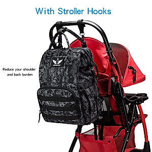 QWREOIA Diaper Bag Backpack with USB Charging Port Stroller Straps and Insulated Pocket,army military Travel Nappy Backpack for Dad/Mom (Black Camo)