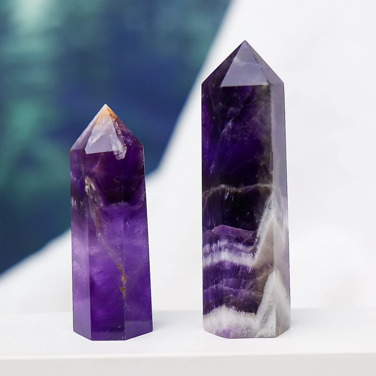 Apengshi Amethyst Healing Crystal Tower 2.75-3.14" Crystal Wand Natural Gem Stone 8 Faceted Single Point Chakra for Home Decoration