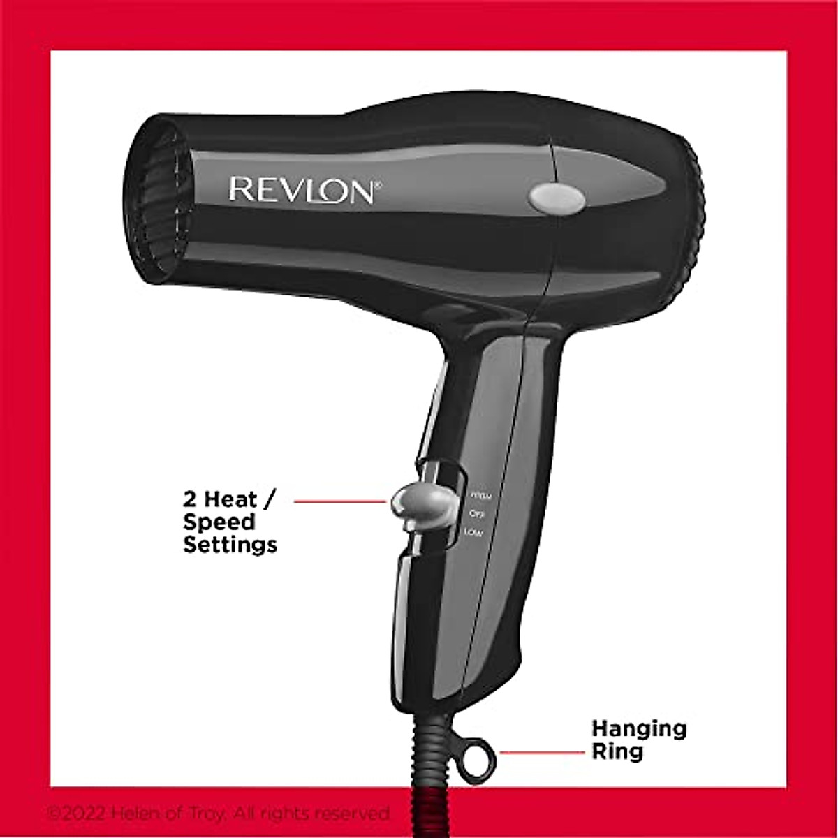 Revlon Compact Hair Dryer | 1875W Lightweight Design, Perfect for Travel, (Black)