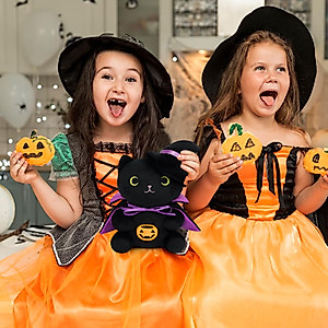 KOPHINYE Halloween Plush Black Cat Plush - 9inch Halloween Black Cat Stuffed Animal Witch Cat Plushie - Cute Halloween Stuffed Toys Decorations Halloween Plushies Gift for Kids