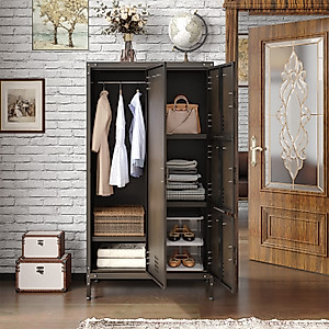 MIIIKO Steel Wardrobe Cabinet Locker, Rustic Metal Storage Cabinet with Shelf, Lockable Doors and Hanging Rod, Industrial Locker Cabinet for Living Room, Bedroom, Home Office and Club