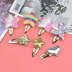 Gingbiss Hair Clips for Girls - 8 Pairs of Star, Crown, Heart, Butterfly Shaped Barrettes and Pins - Metal Snap Accessories for Styling Kids' Hair