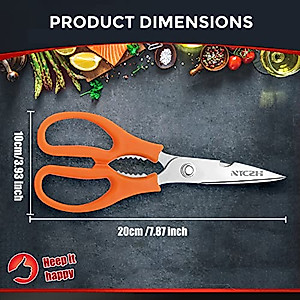 Kitchen Shears, Multi-function Heavy Duty Dishwasher Safe Poultry Shears, Food Grade Stainless Steel Sharp Utility Scissors for Food, White
