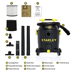 STANLEY SL18701P-10A Wet/Dry Vacuum,10 Gallon 6.0 Peak HP, 10Gallon, Black