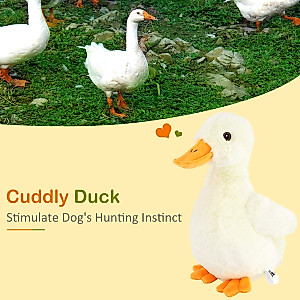 Pawaboo Squeak Plush Duck Dog Toy, Large 12'' Super Soft Plush Stuffed Duck-Shaped Pet Toys, Crinkle Paper Rattle Pet Biting Training Chew Toys Non-Toxic Plush Doll for Pet Dogs, Light Yellow/Orange
