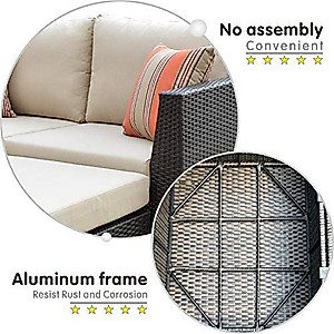 ovios 6 Pieces Patio Furniture Set, Outdoor Wicker Rattan Sectional Sofa Set with Comfy Cushions, All Weather Assembled Furniture Set, No Assembly, Brown Wicker, Beige Cushion