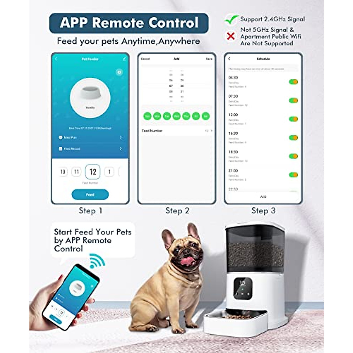 ZOKALEY Automatic Cat Feeders,2.4G WiFi Enabled Programmable Pet Feeder for Dog and Cat,Timed Pet Food Dispenser with Portion Control,APP Remote Control &10s Voice Recorder,B-White
