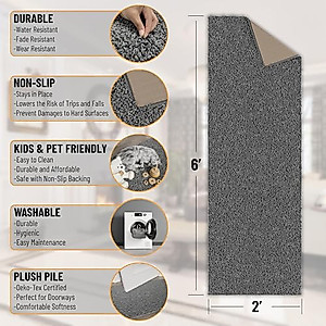 Ottomanson Luxury Collection Indoor Solid Design Rubber Back 2x6 Soft Pile Shag Rug for Hallway, Entryway, Kitchen, Living Room, Bedroom, Bathroom, Runner-2' x 6', Dark Gray