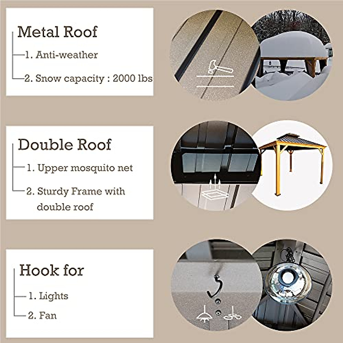 Kozyard Apollo Wood Looking 10ft x 12ft Aluminum Hardtop Gazebo with Galvanized Steel Roof and Mosquito Net (10ft x 12ft)