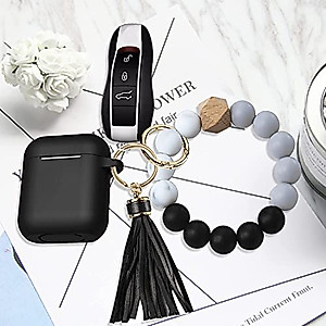 Silicone Headphone Case Cover,Wonjury Protective Case with Bracelet Keychain for Women Girls,Skin for 2 & 1 Charging Case, Black