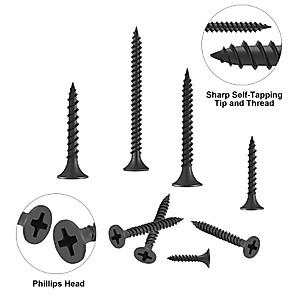 FARRAY #6 Drywall Screws, 150pcs Phillips Wood Screws Assortment Kit, Carbon Steel Black Self Tapping Screws, Screw Set for Drywall Sheetrock, Furniture