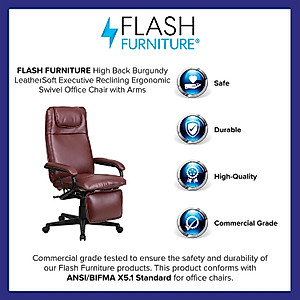 Flash Furniture Robert High Back Burgundy LeatherSoft Executive Reclining Ergonomic Swivel Office Chair with Arms
