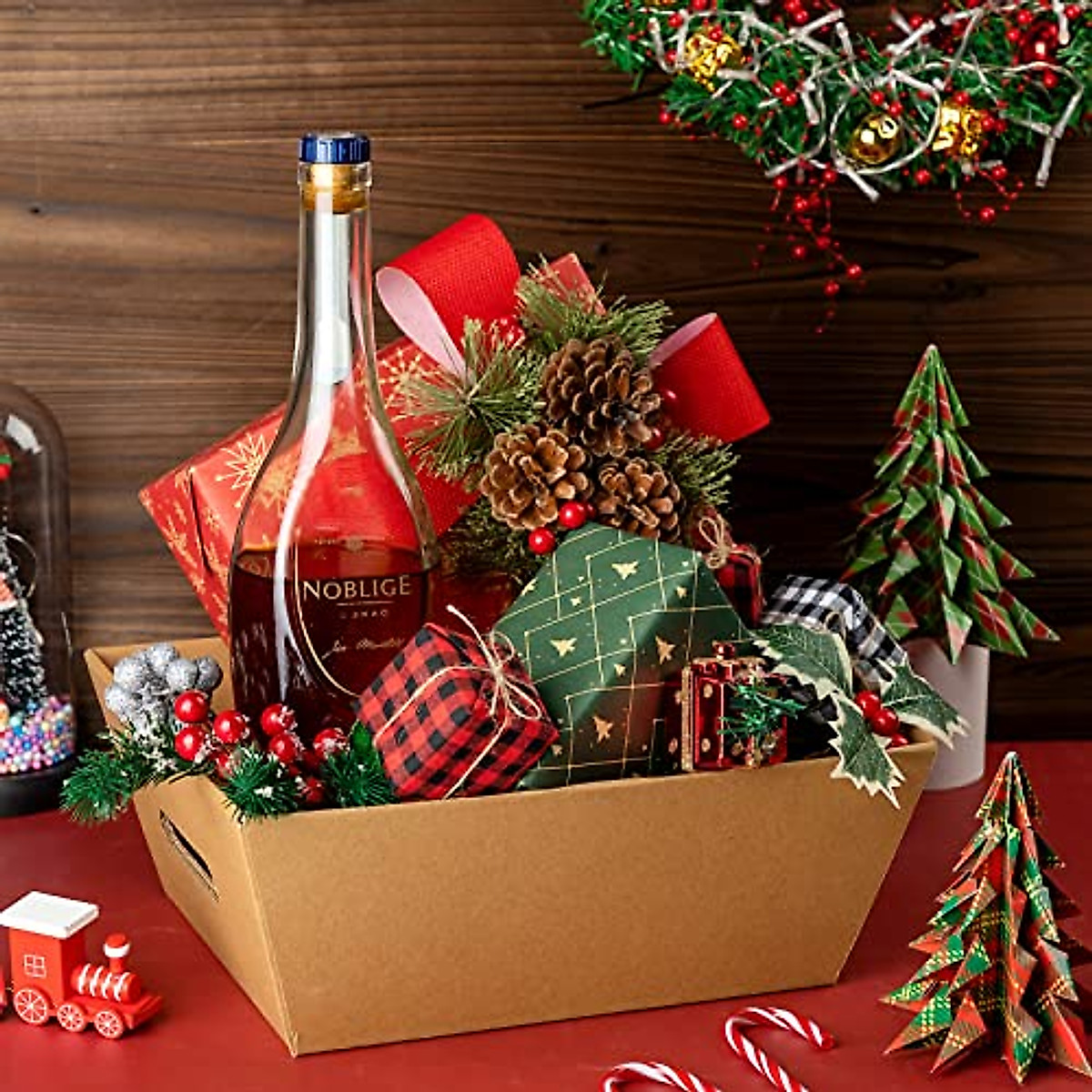 8 Pcs 12 x 10 Inch Large Gift Basket Empty to Fill Big Kraft Basket with Handles Cardboard Baskets for Gifts Bulk For Wedding Birthday Party Christmas Valentines Thanksgiving Holiday (Primary Color)