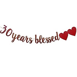 30 Years Blessed Banner,Pre-Strung, Rose Gold Paper Glitter Party Decorations For 30TH Wedding Anniversary 30 Years Old 30TH Birthday Party Supplies Letters Rose Gold ZHAOFEIHN