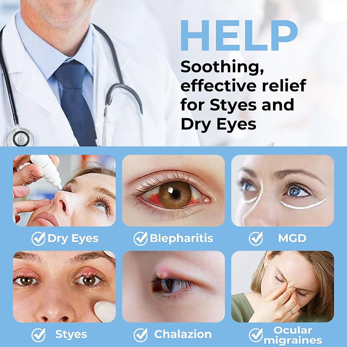 Aroma Season Heated Eye Mask for Dry Eyes, Warm Eye Compress with Flaxseed Grapahene FIR for MGD, Dry Eye Syndrome, Chalazion Blepharitis Stye Eye Treatment, Steam Moist to Unclog Glands (Blue)