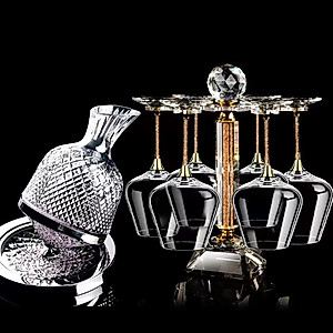 Elegant Desktop Crystal Glass Stemware Rack/Rotate 8 Wine Glass Storage Holder Stand Air Drying Rack (Gold)