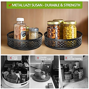 2 Pack Lazy Susan Turntable for Cabinet Table, 10" & 9" Metal Steel Turntable Organizer with Non-Slip Pad, Perfect for Spices, Vanity, Fridge, Countertop, Pantry