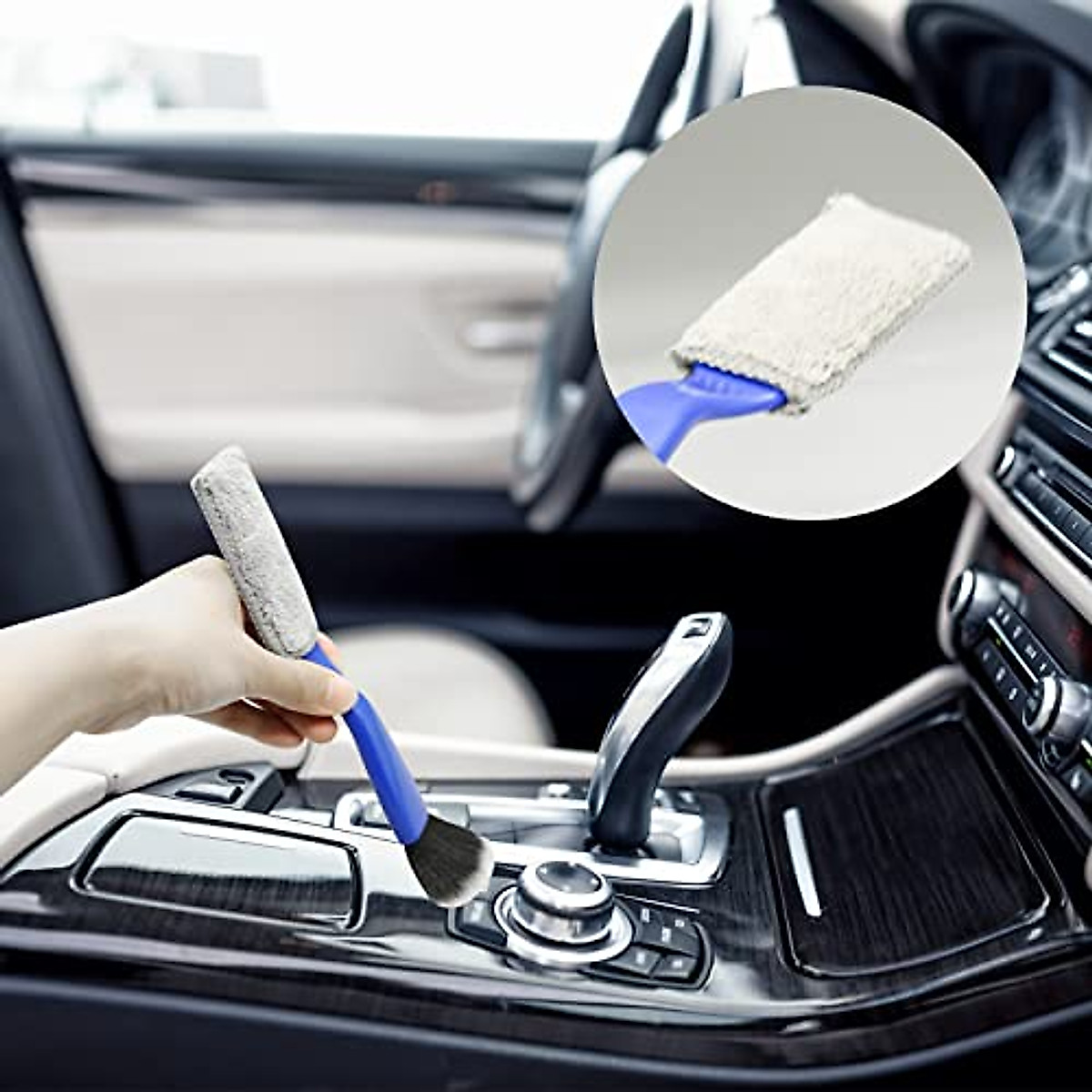 2 Pcs Double Head Brush for Car Cleaning, Portable Car Interior Detailing Brush Car Dust Brush, Auto Detail Brush Exterior Soft Bristles Car Seat Brush for Cleaning Air Vent Dashboard (Blue & Black)
