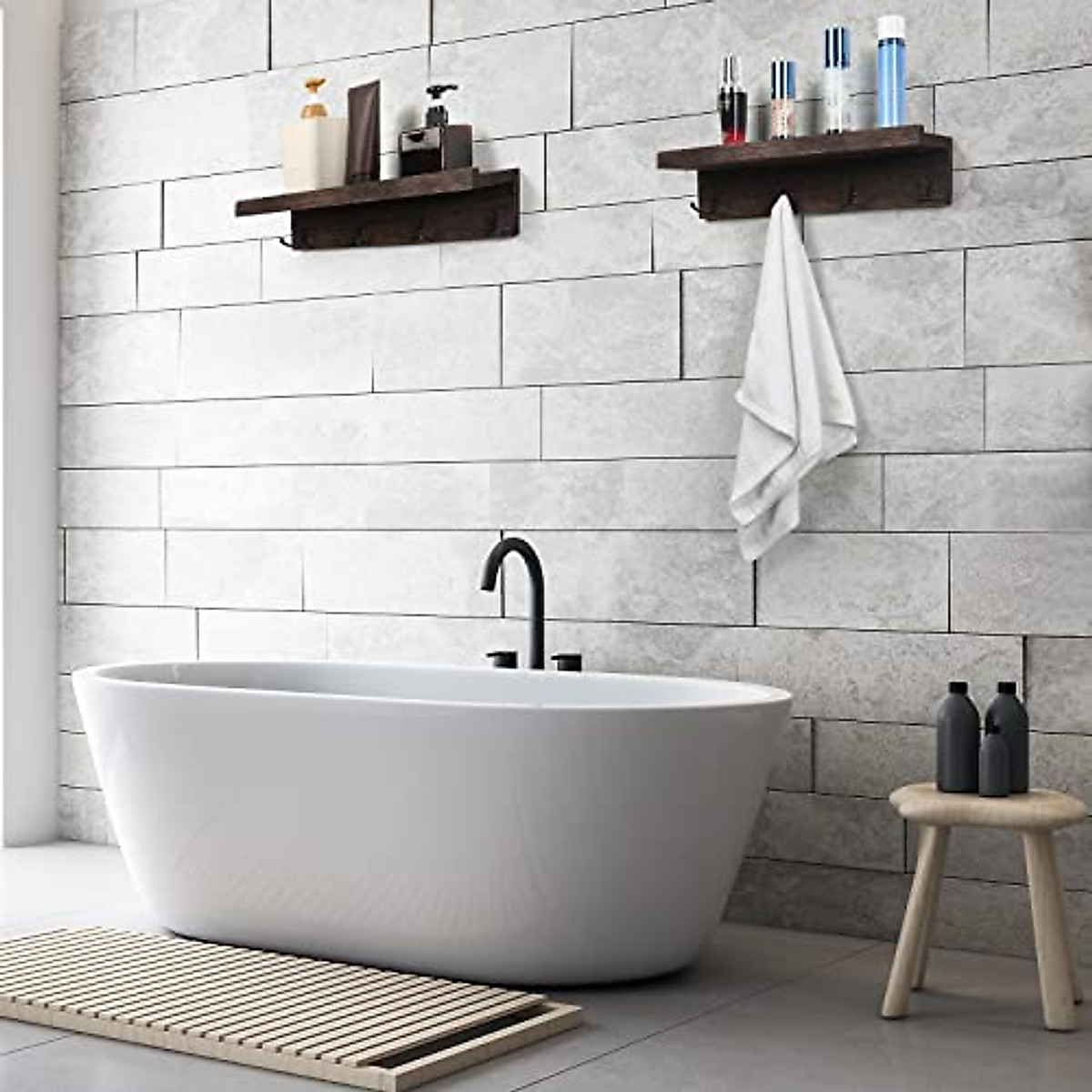 BTY Coat Rack Wall Mount with Shelf, Wall Mounted Coat Rack for Towel Key Hat, Rustic Wood Wall Hooks with Shelf for Kitchen, Bathroom, Entryway, 2 Pack Entryway Shelf with Hooks