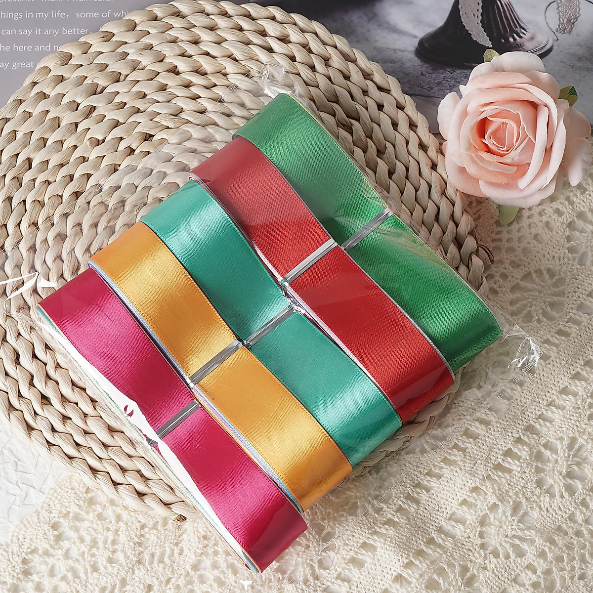 Chenkou Craft Solid Satin Ribbon Ribbons Assorted 40 Yards Craft Bow Party Decoration Packing Ribbons (Mix, 1"(25mm))