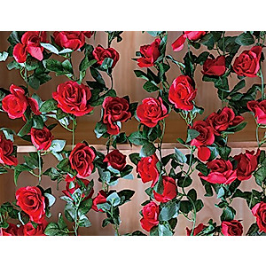 4 Pack 32FT Red Flower Garland Rose Flower Banners Artificial Aesthetic Flowers for Wedding Arch Party Garden Craft Room Décor(Red)