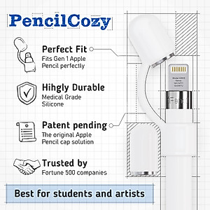 PencilCozy Apple Pencil Cap Replacement and Holder with Cap, Protective Cover & Tether Prevents Damage, Apple Pen Cap Works with Apple iPad Pro, Apple Pencil 1st Generation Cap, Apple Accessories